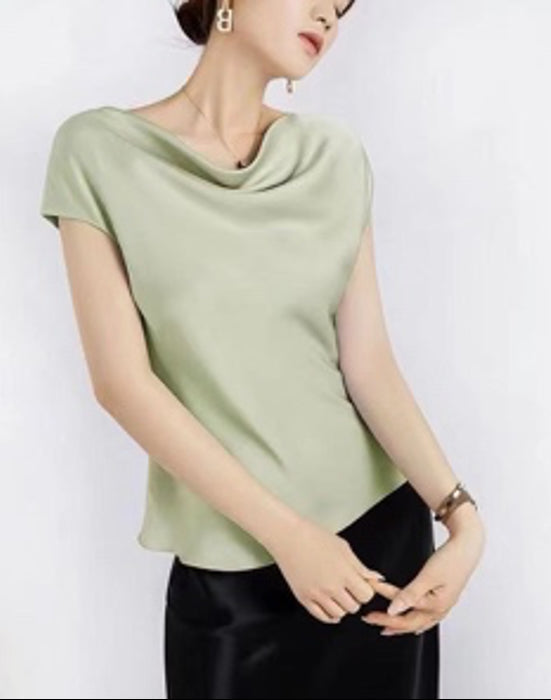 Jane Silk Cowl Neck Blouse In Light Green – Jessie Liu Collection